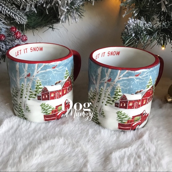 spectrum design | Holiday | Red Barn Farm Truck Pebbled Holiday Mugs ...